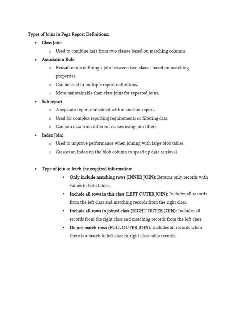 Types of Joins in Pega Report Definition | PDF