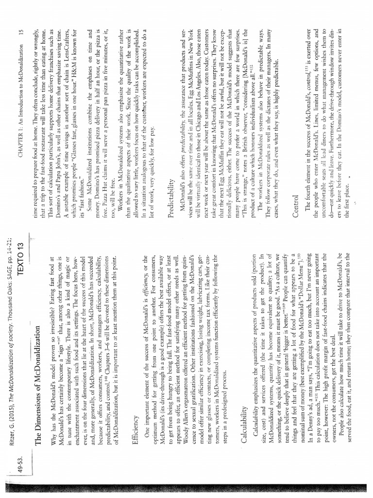 Texto 15 - Ritzer - The McDonaldization of Society | PDF