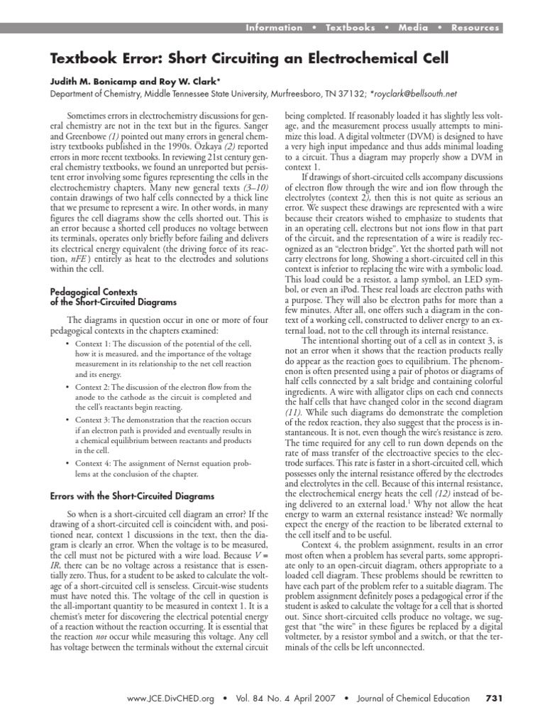 Bonicamp & Clark (2007). Textbook error. Short circuinting an ...