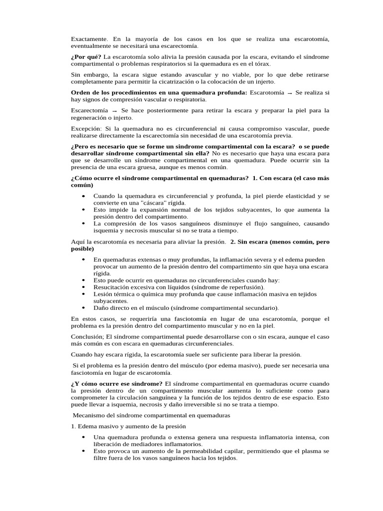 Escarotomía y escarectomía en quemaduras | PDF | Edema | Isquemia
