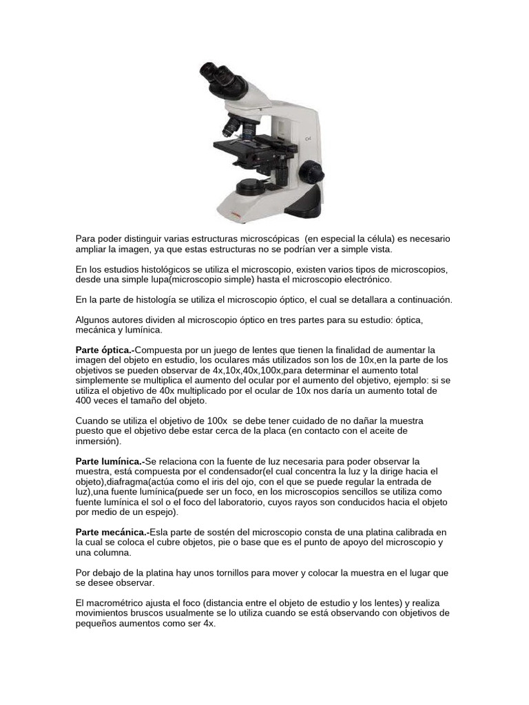 Guía del Microscopio Óptico: Partes y Uso | PDF | Microscopio | Óptica