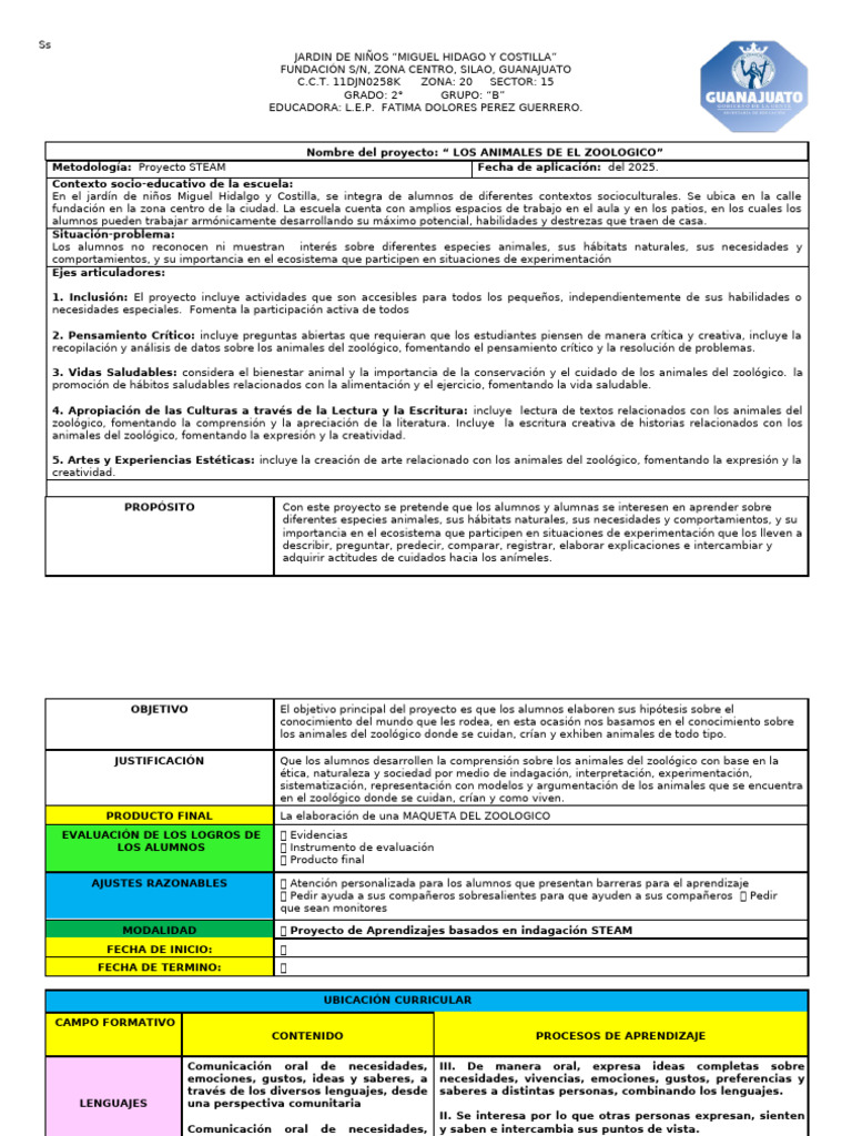 PROYECTO Los Animales Del Zoologico STEAM 2425 3A | PDF | Evaluación ...