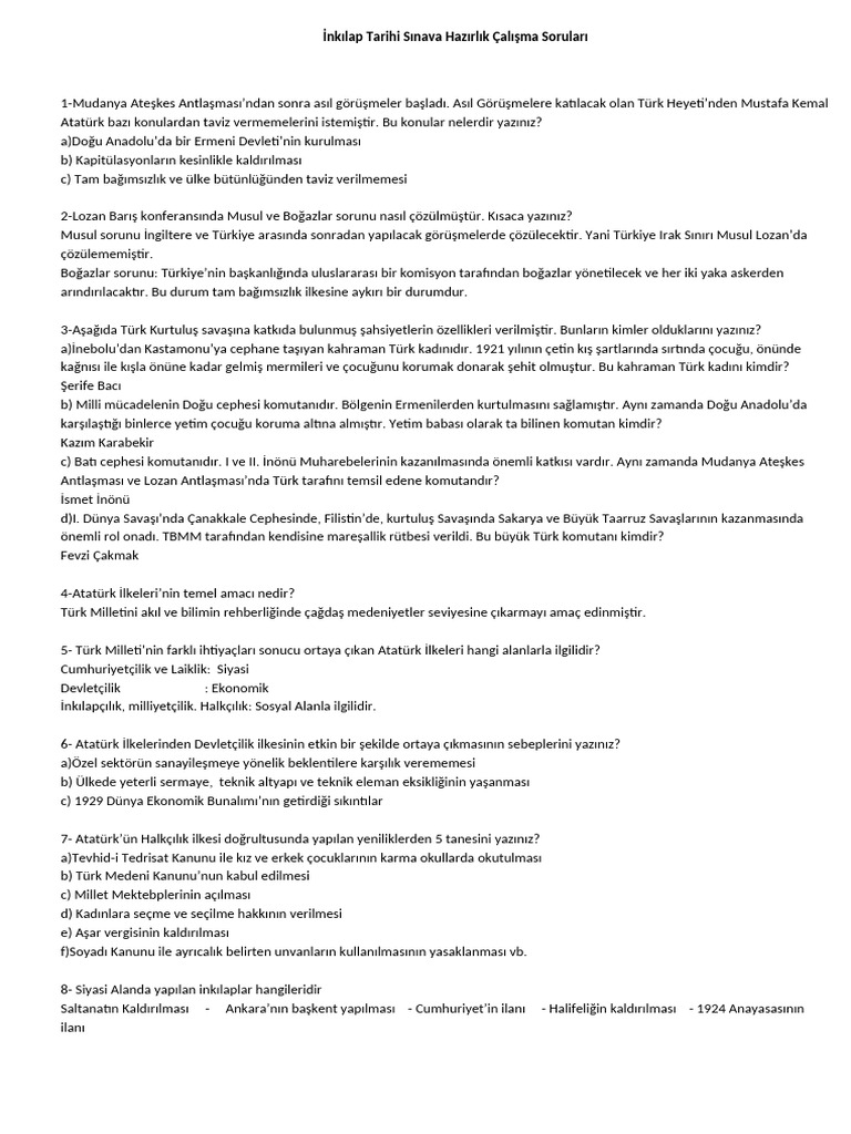 TC İNKILAP TARİHİ VE ATATÜRKÇÜLÜK DERSİ II. Dönem sınava hazırlık ...