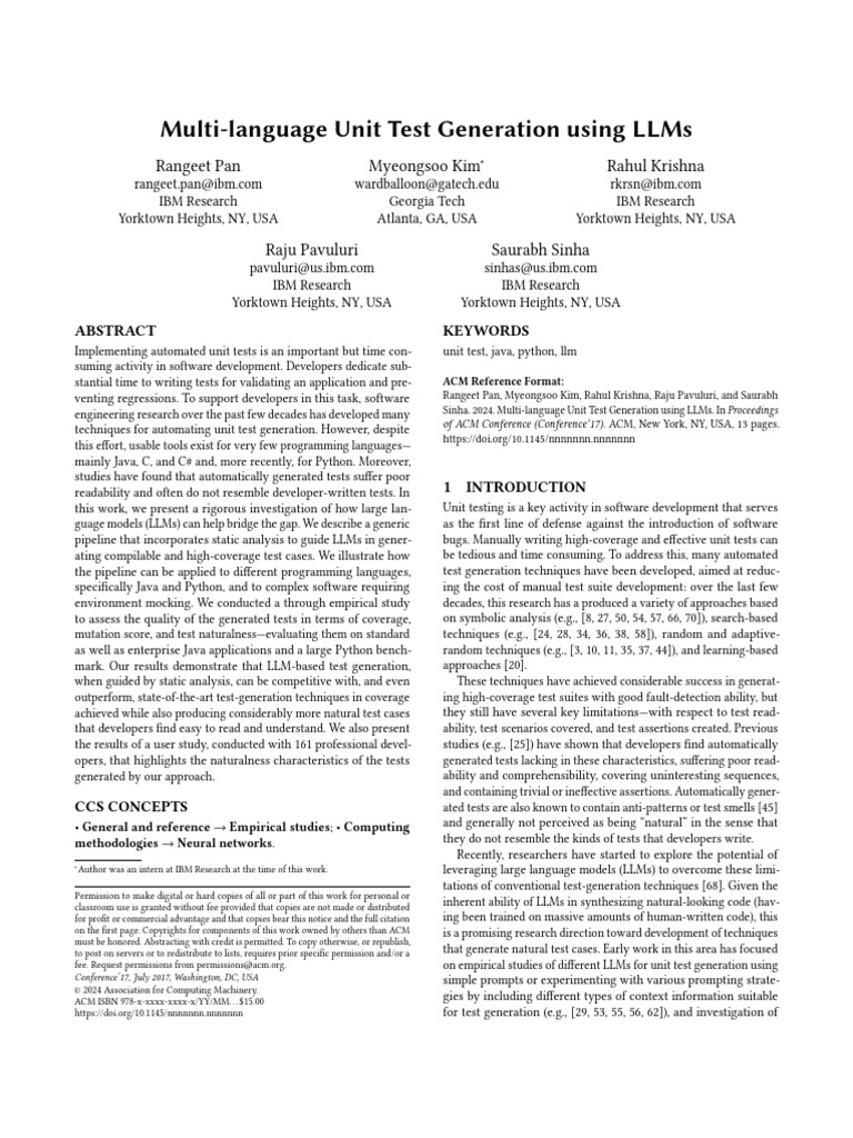 Multi-language Unit Testing LLM 2024 | PDF | Class (Computer ...