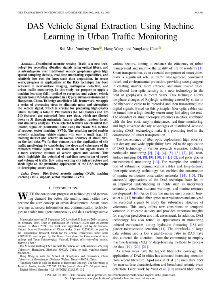 [14] DAS Vehicle Signal Extraction Using Machine Learning in Urban Traffic Monitoring | PDF ...