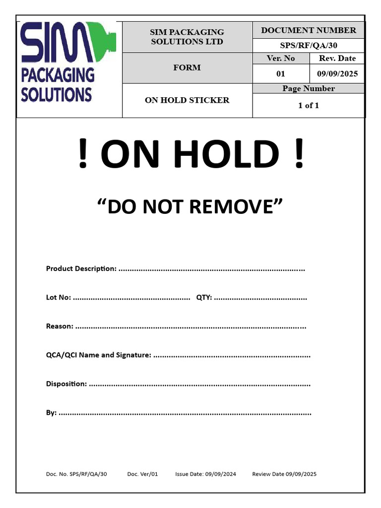 On Hold Sticker 1 | PDF