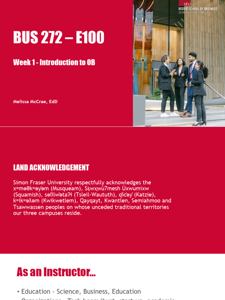 BUS 272 Class 1 Introduction To OB and Course | PDF | Organizational ...