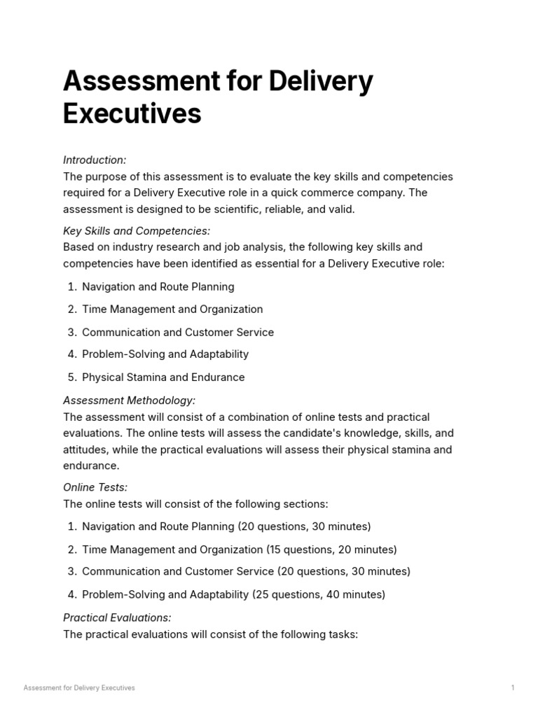 Delivery Executive Skills Assessment Guide | PDF | Navigation