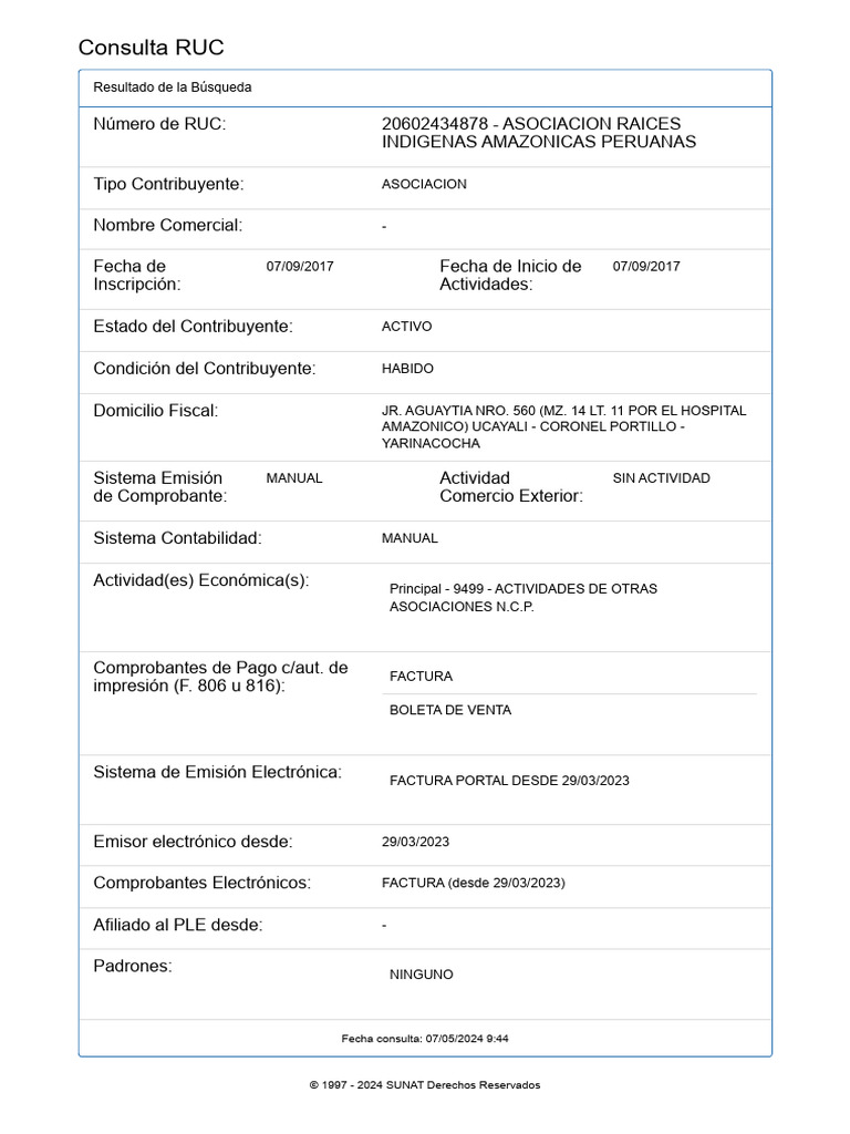 Ficha Ruc - Ariap | PDF