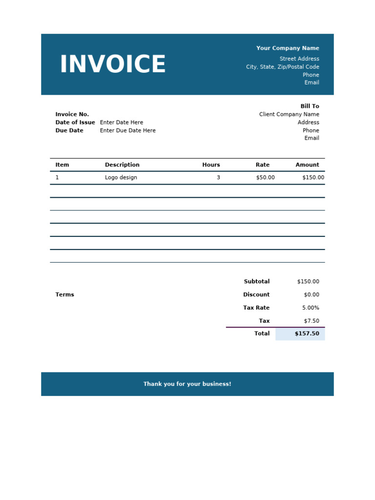 Simple Blue Timesheet Invoice | PDF
