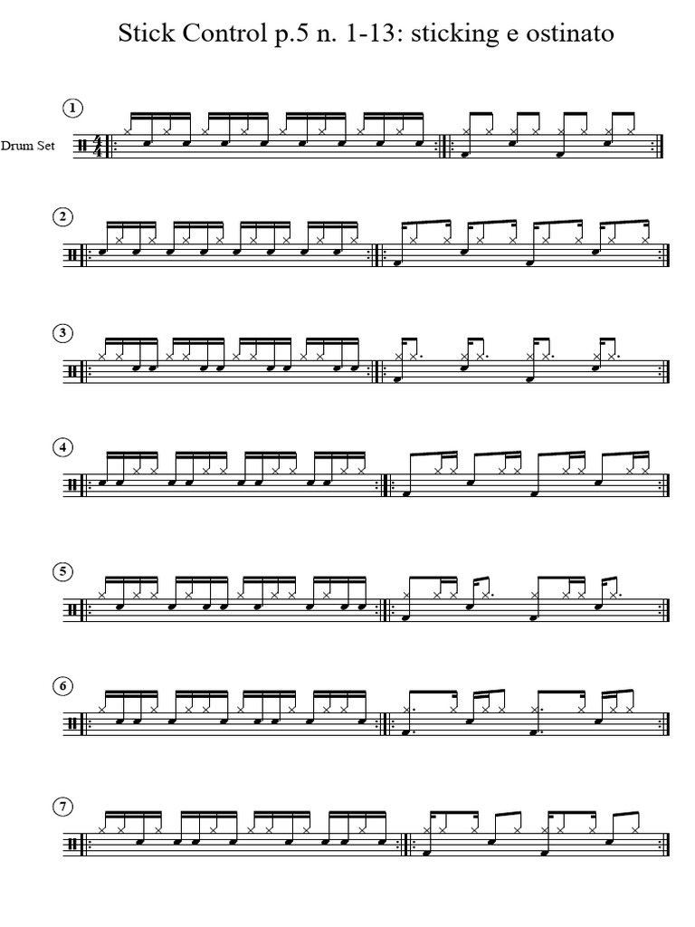Stick Control p.5 N. 1-13 Sticking e Ostinato | PDF