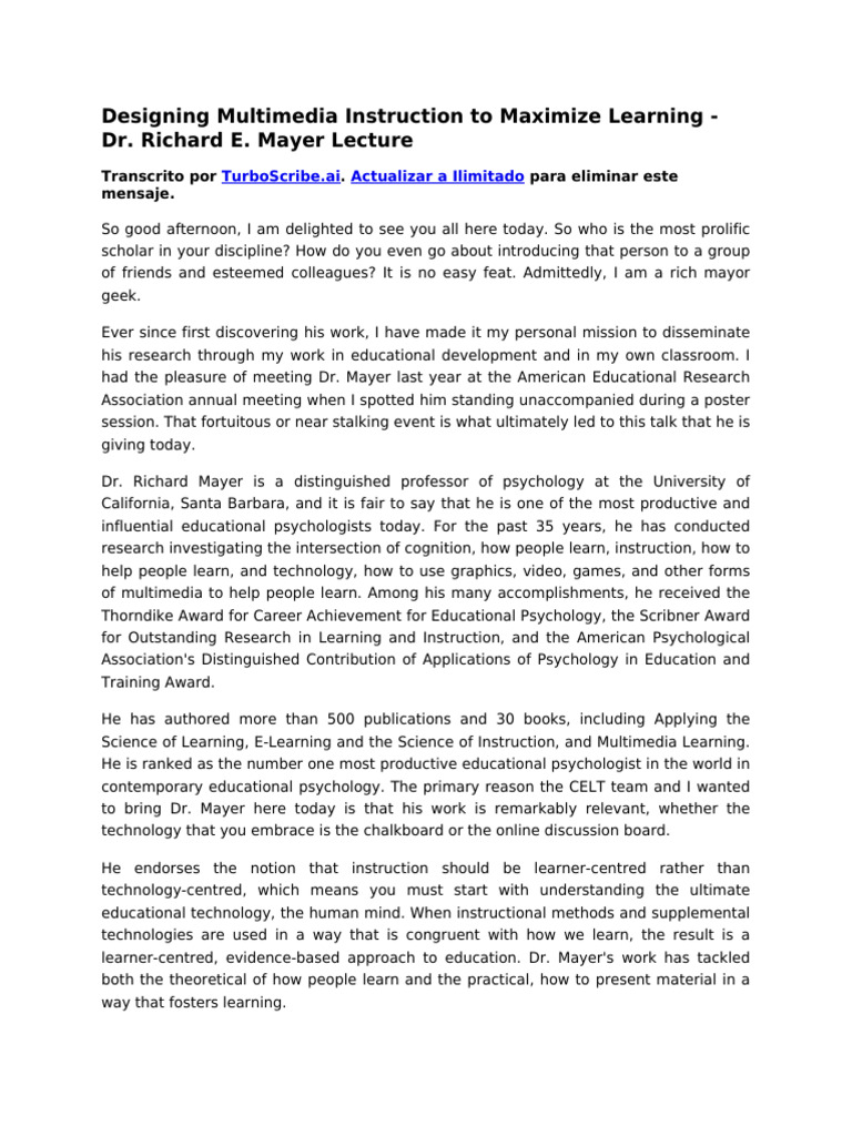 Designing Multimedia Instruction To Maximize Learning - Dr. Richard E ...