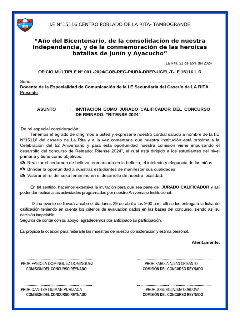 OFICIO-MULTIPLE-001 REINADO[1] | PDF