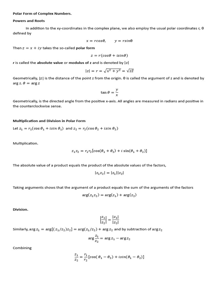 Polar Form of Complex Numbers Explained | PDF | Complex Number | Angle