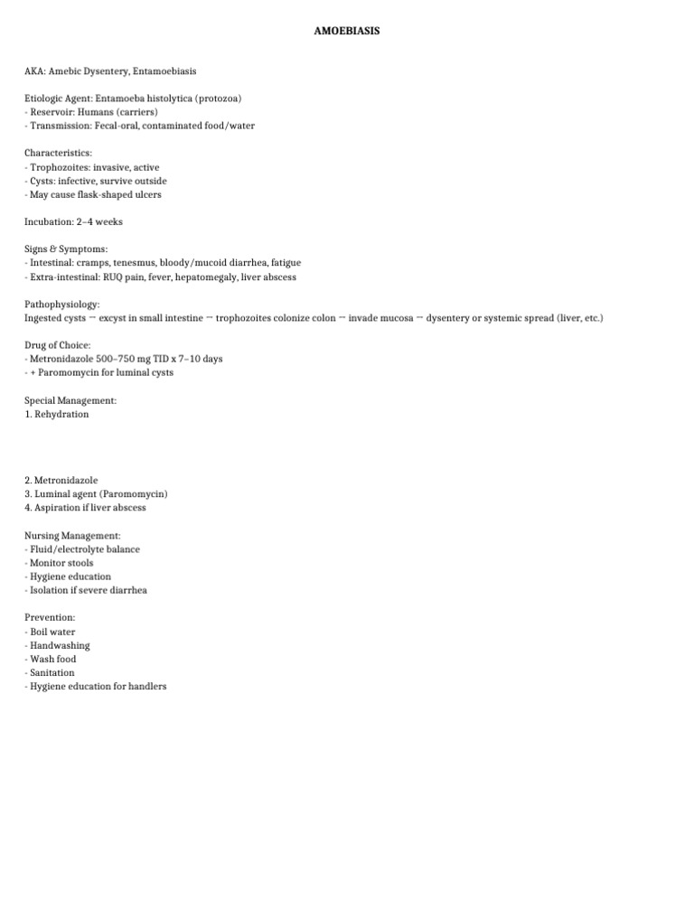 Understanding Amoebiasis Symptoms & Treatment | PDF