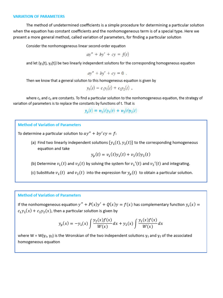 Variation of Parameters | PDF