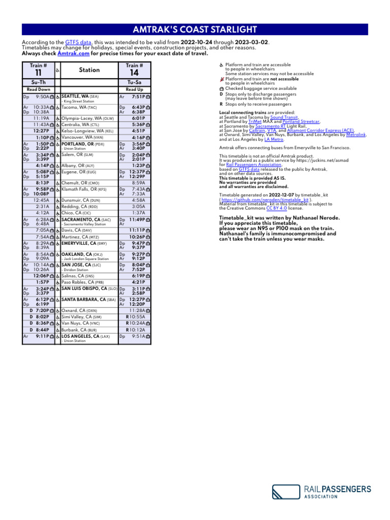 Amtrak Coast Starlight Timetable | PDF | Bus Transport | Electric Rail ...