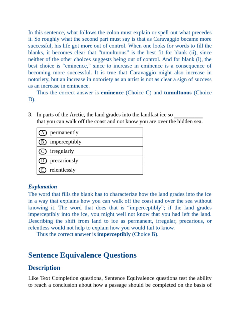 Sentence Equivalence Questions - Overview & Tips | PDF | Question ...