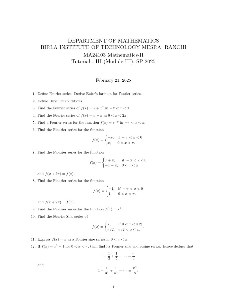 Tutorial-III PDE MA24103 (1) | PDF | Physics | Mathematical Concepts