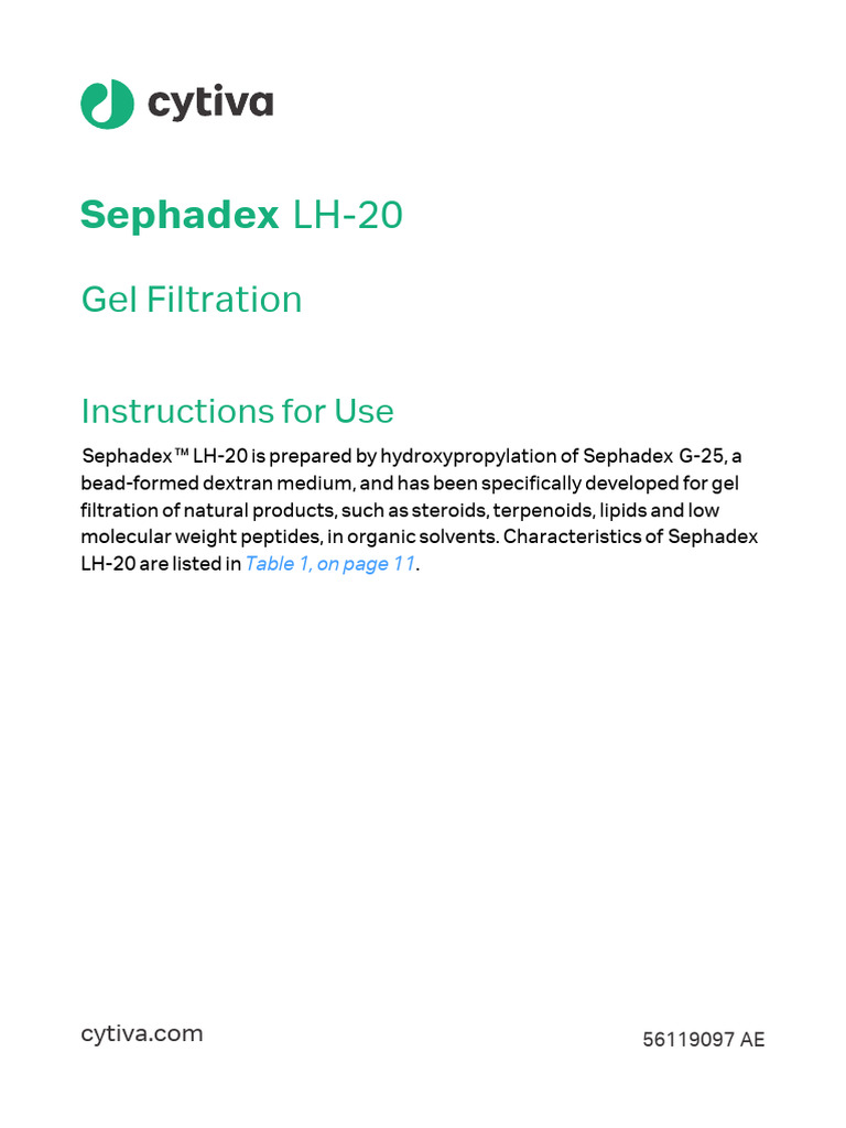 Sephadex LH-20 Gel Filtration | PDF | Elution | Separation Processes