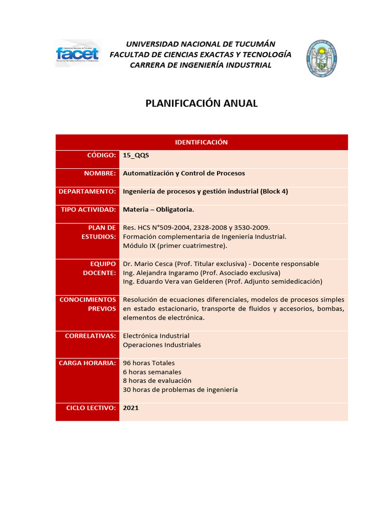 Planificacion Automatizacion y Control de Procesos 2021 | PDF | Controlador lógico programable ...