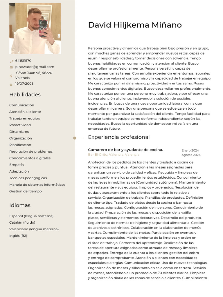 CV David.pdf.pdf | PDF | Residuos | Higiene