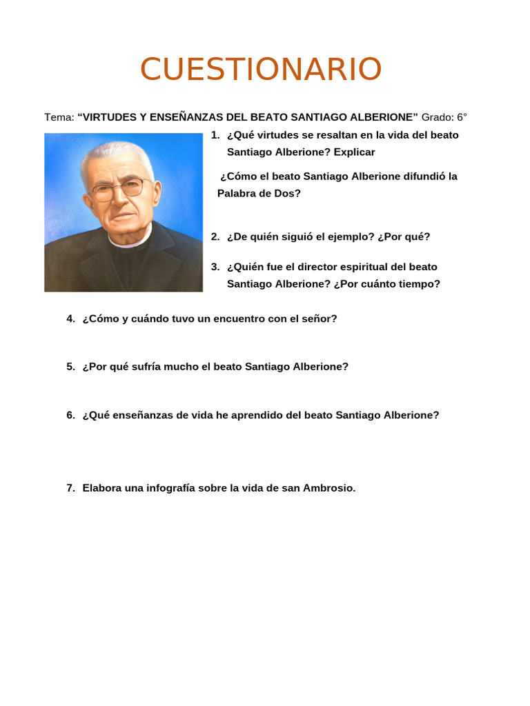 Cuestionario+ ++Beato+Santiago+Alberione | PDF