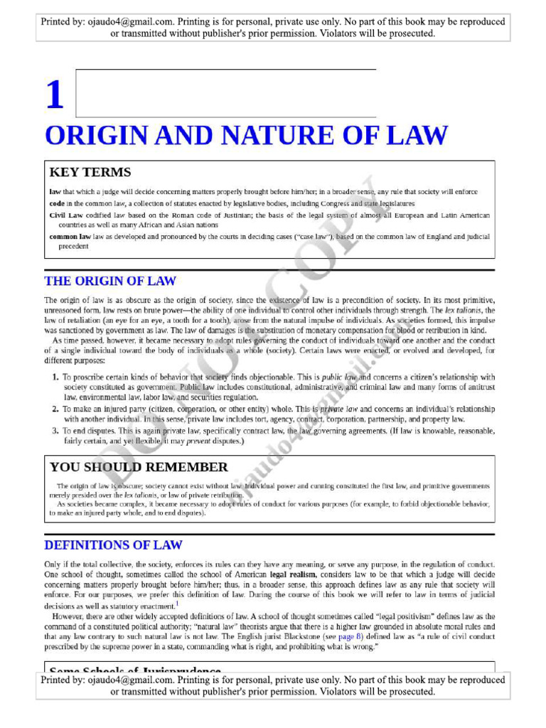 Chapter 1 Origin and Nature of Law | PDF
