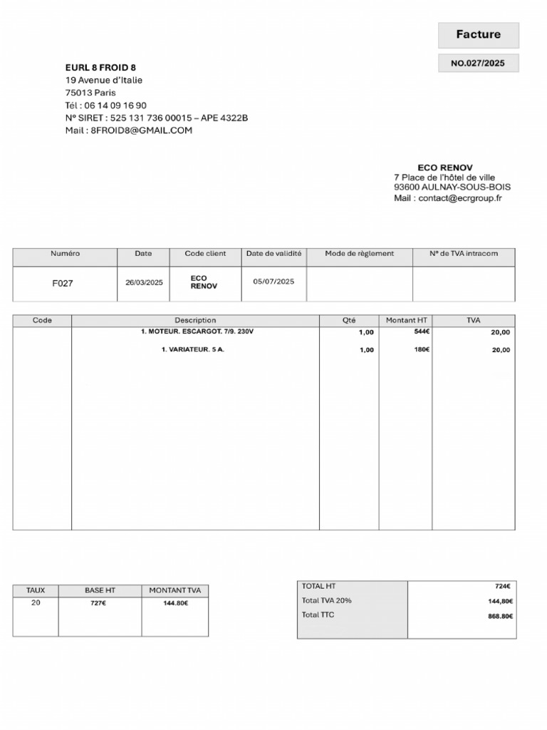 Facture Eco Renov 2 | PDF