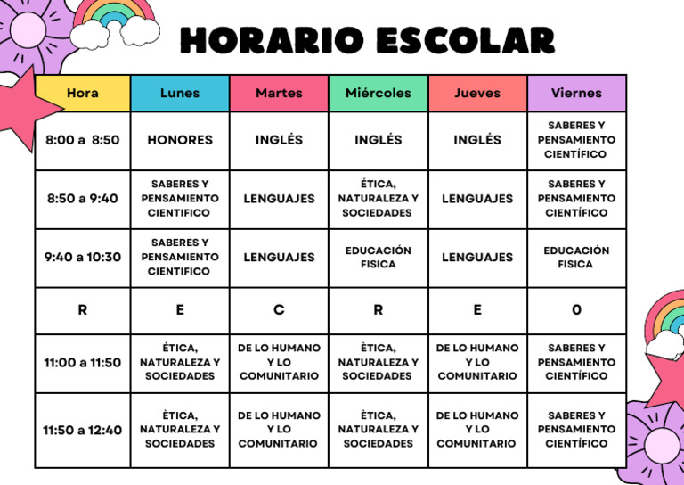 Horario Escolar Semanal PDF | PDF