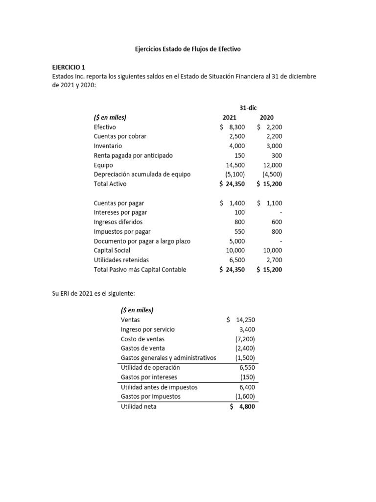Ejercicios Estado de Flujos de Efectivo - Capítulo 4-1 | PDF | Depreciación | Contabilidad