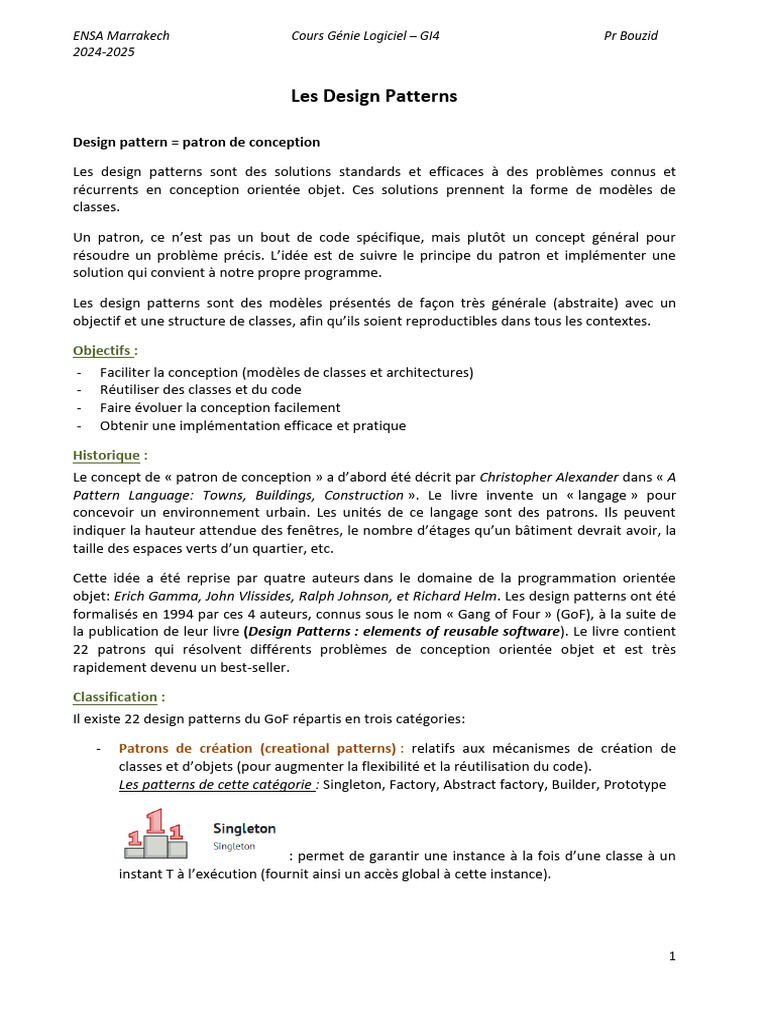 Génie Logiciel - Design Patterns | PDF | Patron de conception | Classe ...