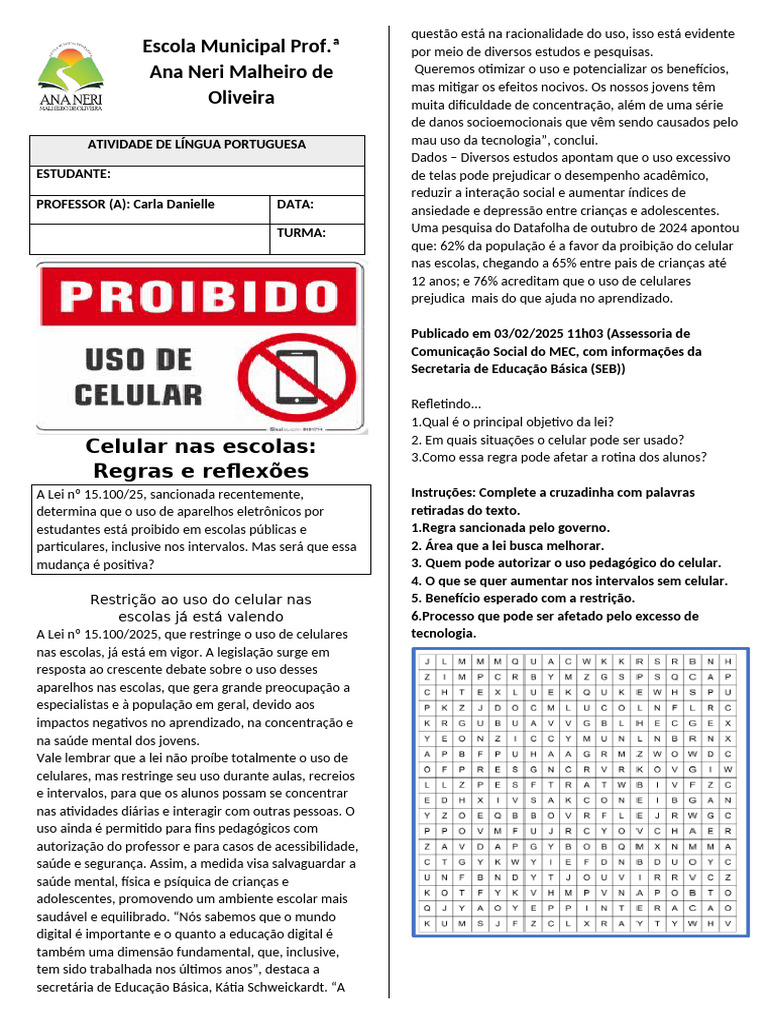 Uso de Celulares nas Escolas: Lei e Impactos | PDF | Celulares | Escolas