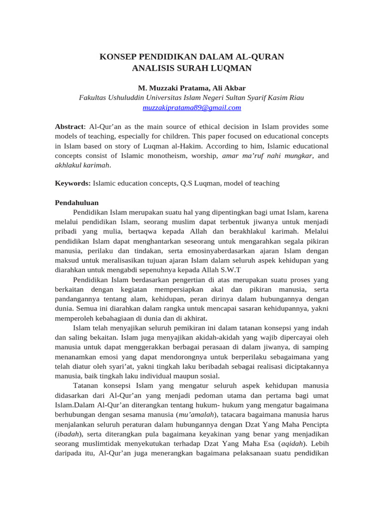 Konsep Pendidikan Dalam Al-Quran - Analisis Surah Luqman | PDF