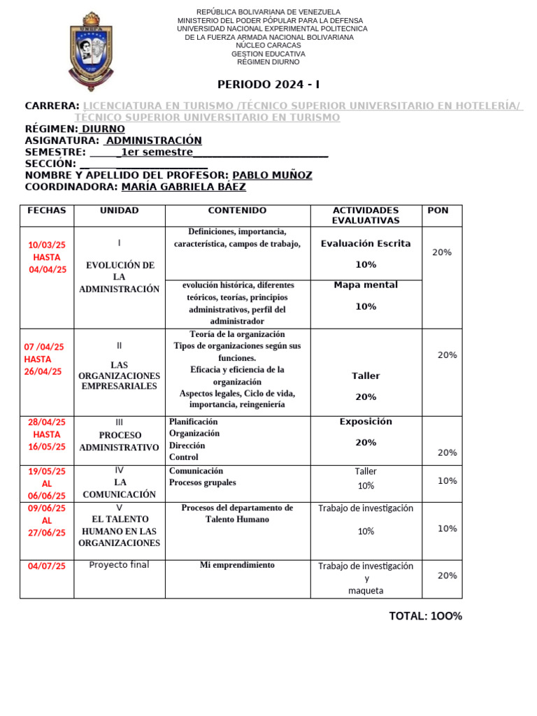 Formato B - Opción A Plan de Evaluación 1 2024 Asignatura y Codigo ...