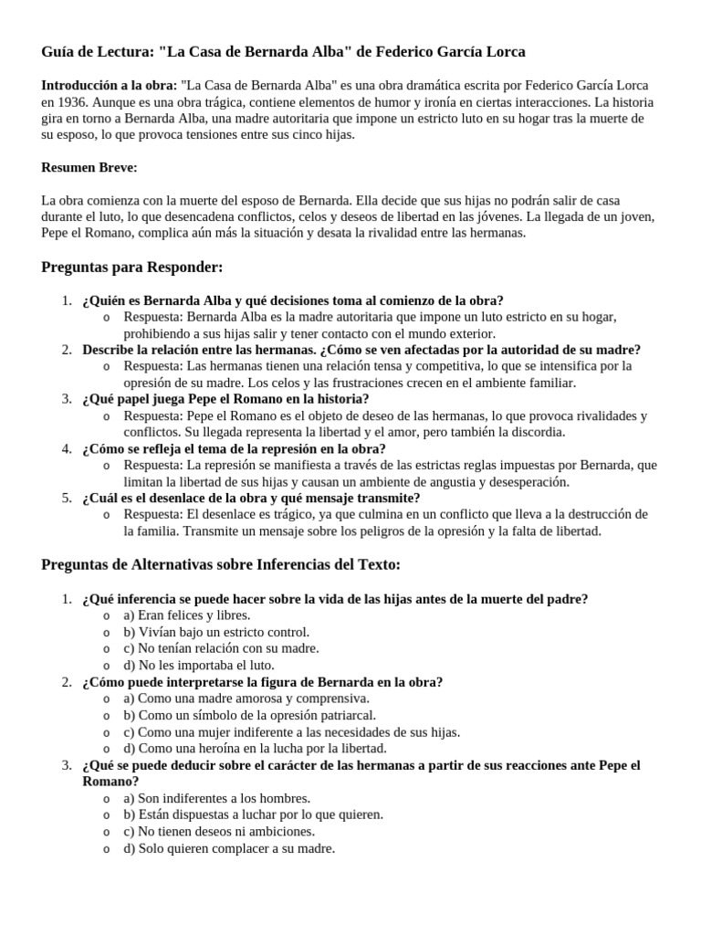 Sexto Obra Casa de Bernarda | PDF
