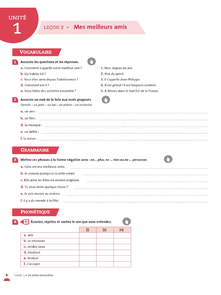Cahier Unite 1 Leçon 2 | PDF