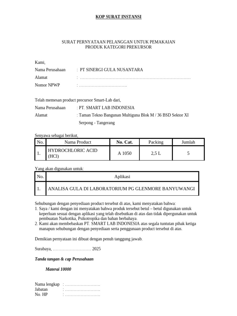 FORMAT SURAT PREKURSOR HCl | PDF
