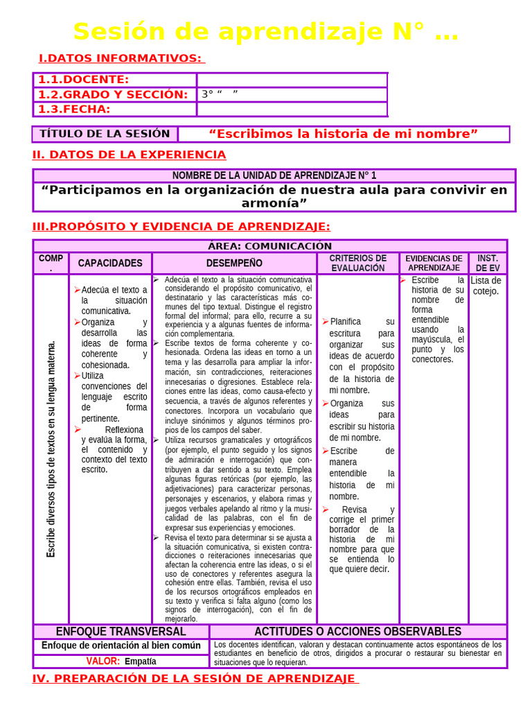 Sesiòn Escribimos Historia de Mi Nombre Maestra Janet | PDF | Lingüística