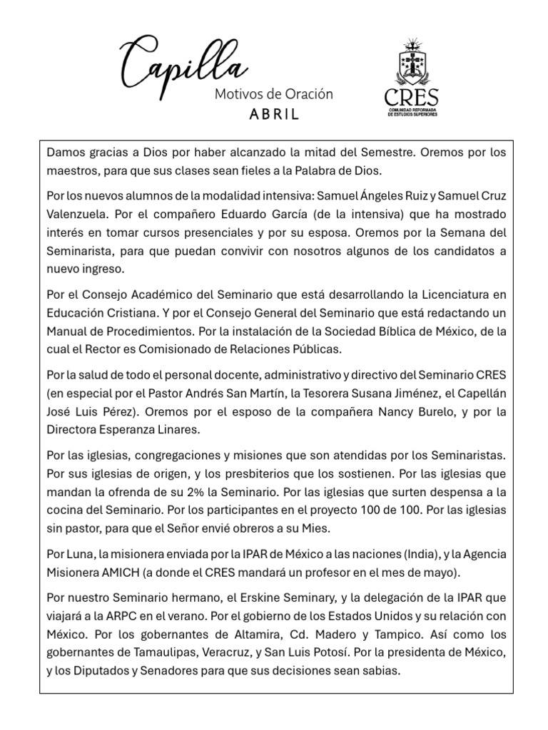 Motivos de Oración Abril | PDF