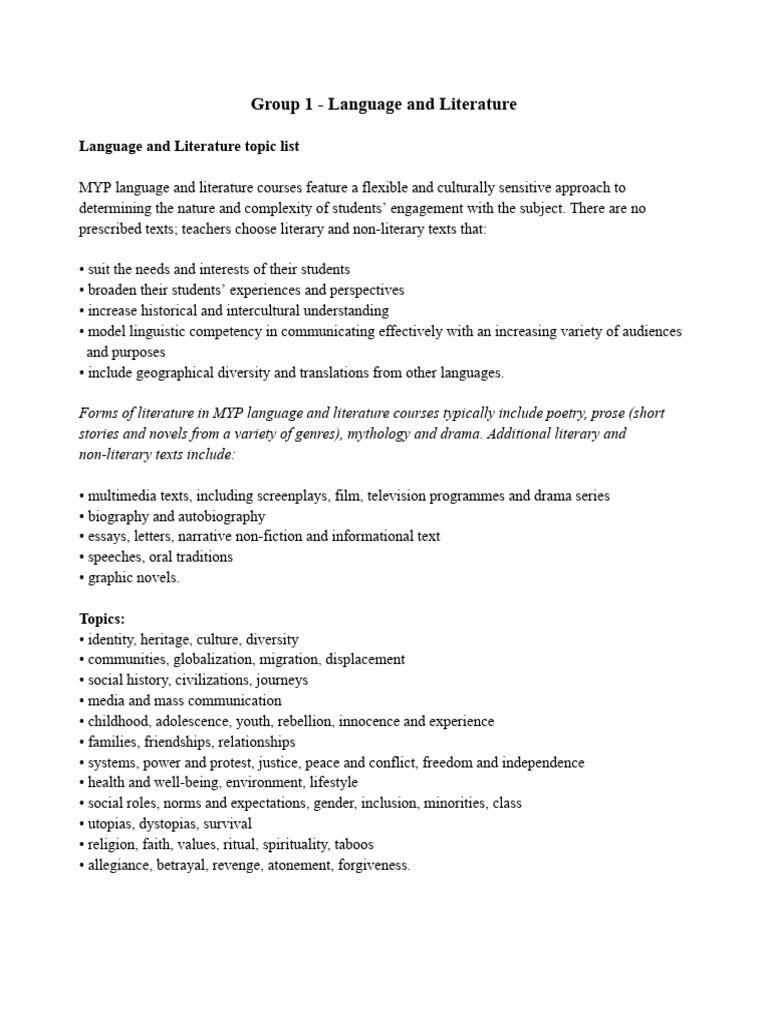 MYP Language and Literature Overview | PDF | Knowledge | Creativity