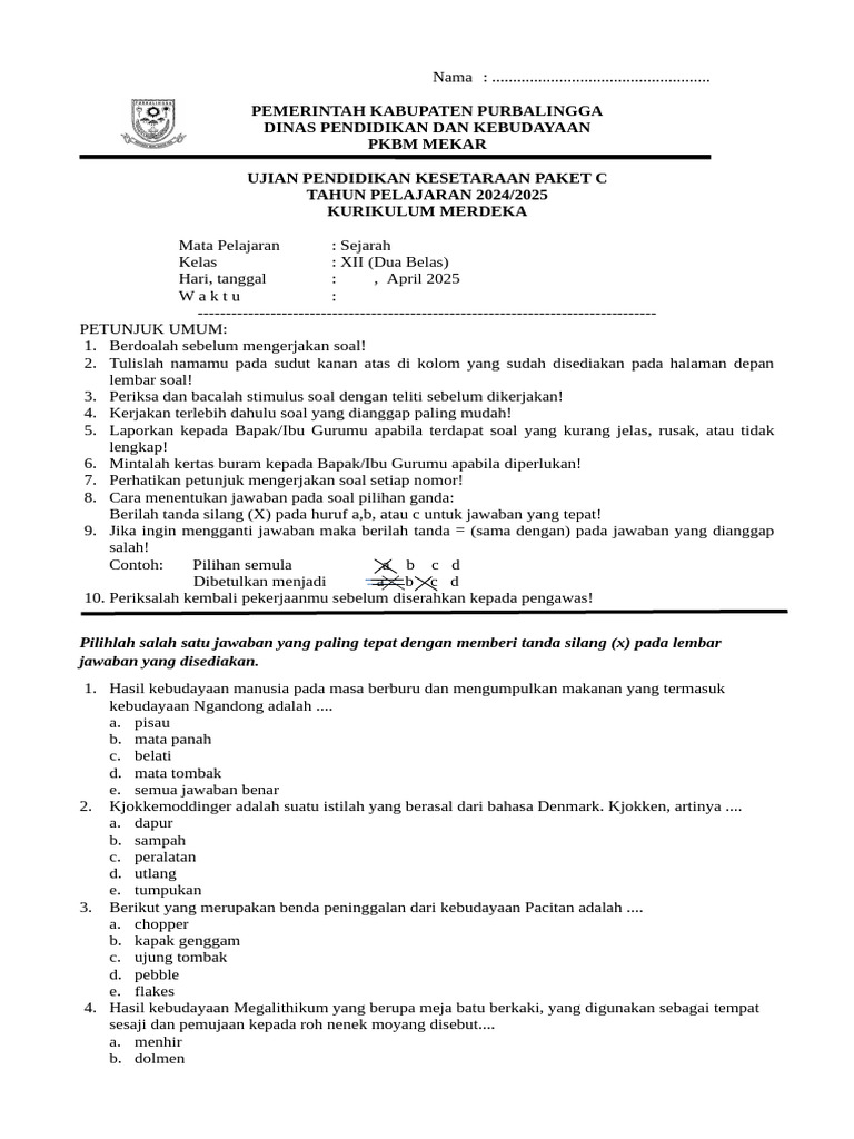Soal Upk Mapel Sejarah | PDF