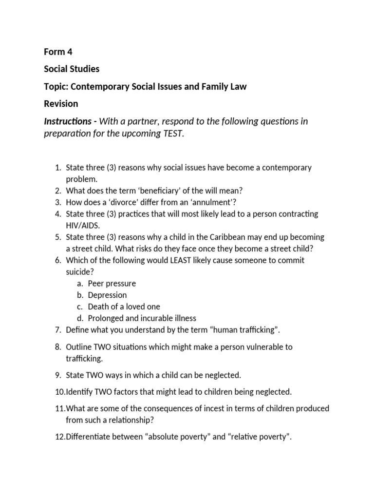 Worksheet #1 - Contemporary Social Issues - Revision | PDF