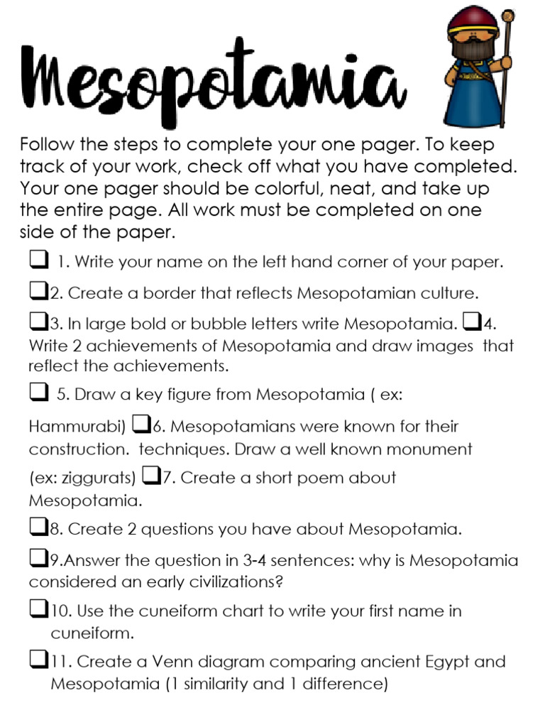 Mesopotamia One Pager Guide | PDF