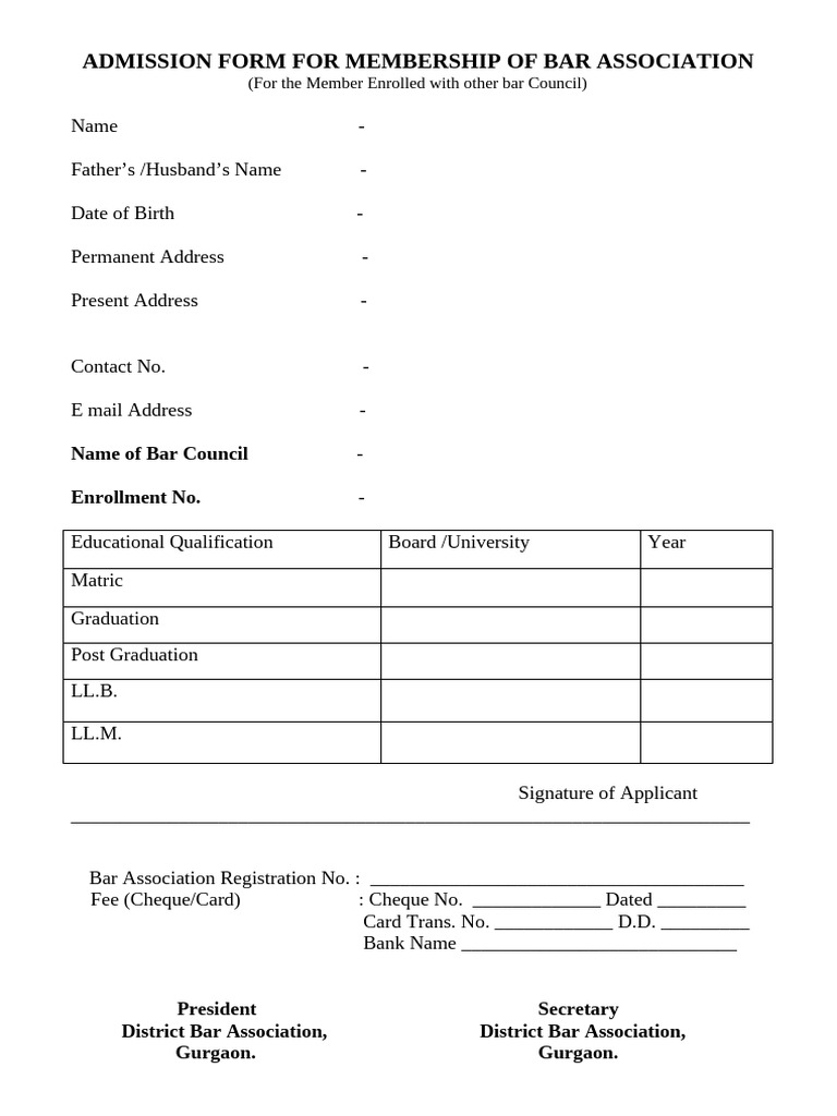 Bar Association Membership Application | PDF | Bar Association | Affidavit