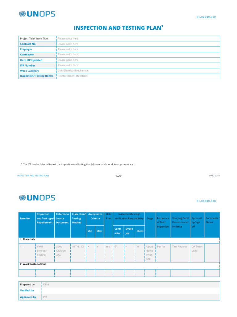 09 Inspection and Testing Plan | PDF | Building Engineering | Materials