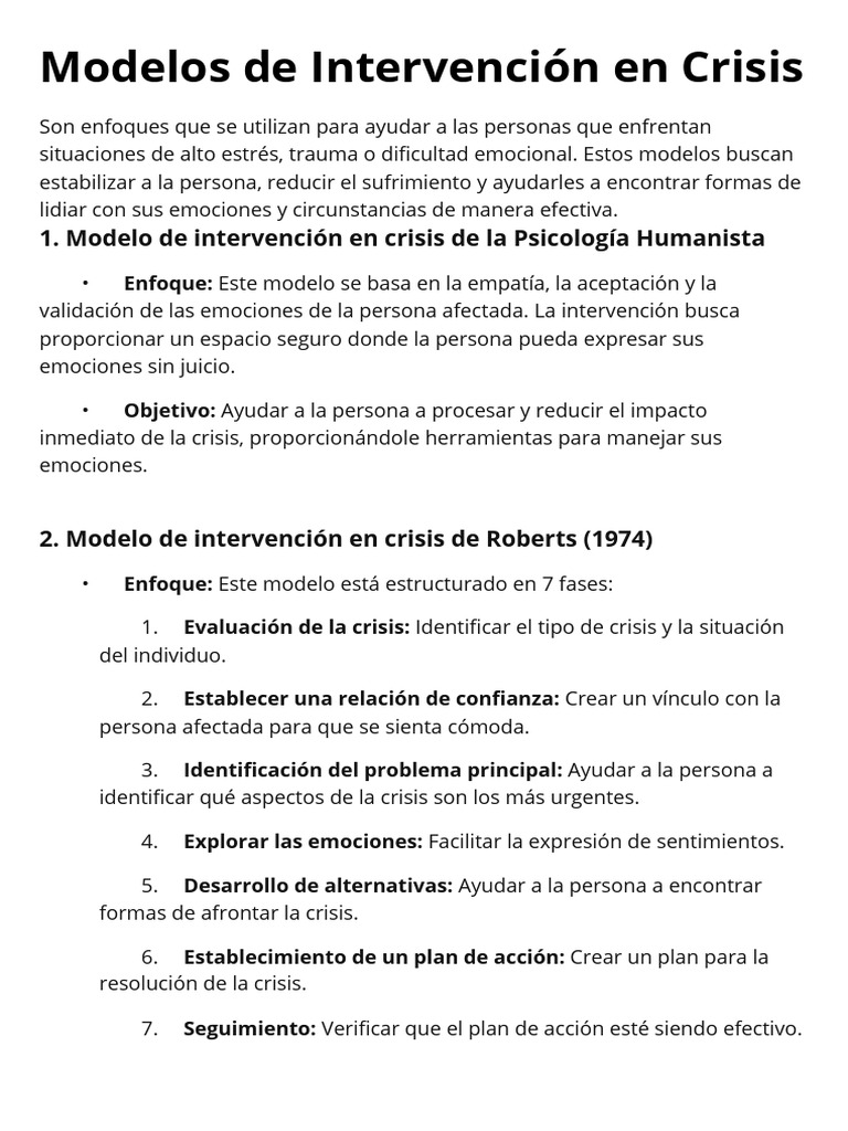 Modelos de Intervención en Crisis PDF | PDF | Las emociones | Terapia ...