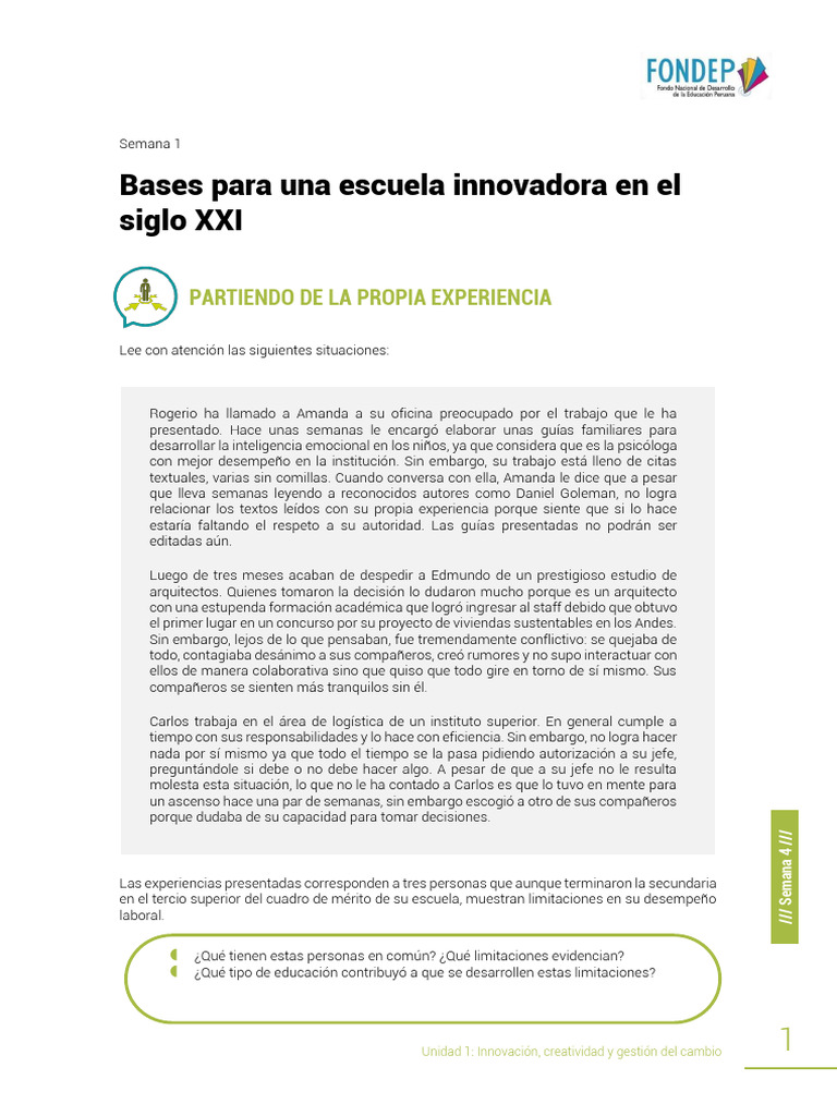 Unidad 1 - Semana 1 | PDF | Enseñando | Maestros