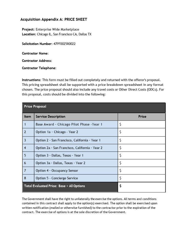 06 Rev Appendix A PRICE SHEET | PDF