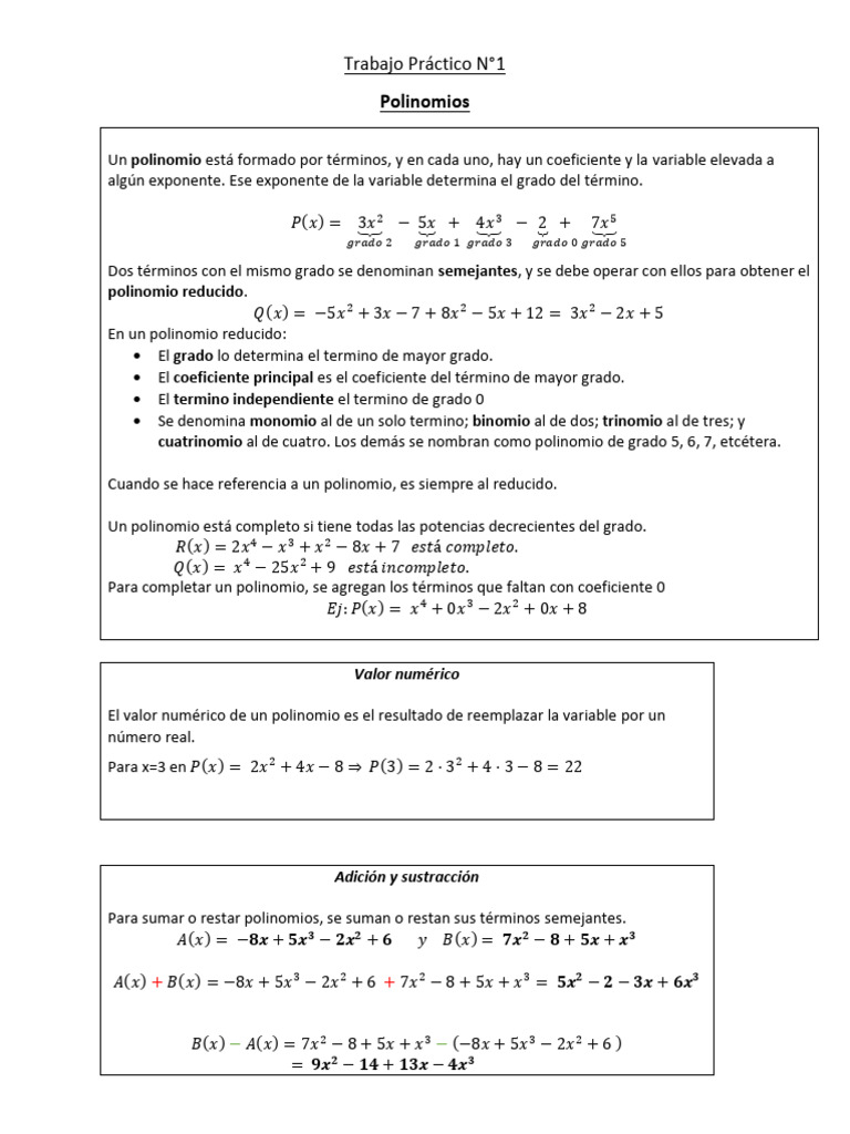 TP N°1 Polinomios | PDF | Sustracción | Ciencia computacional